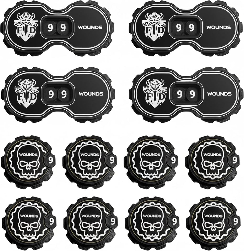 Tabletop Wound Tracker Set – x8 16 Wounds Counters – Fat Dwarf